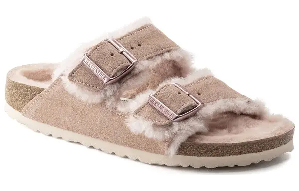 BIRKENSTOCK Arizona Shearling Suede Leather Sandals - Pink