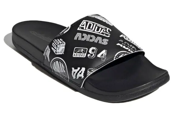 Adidas Adilette Comfort Slides With All-over Logo Detailing - Black