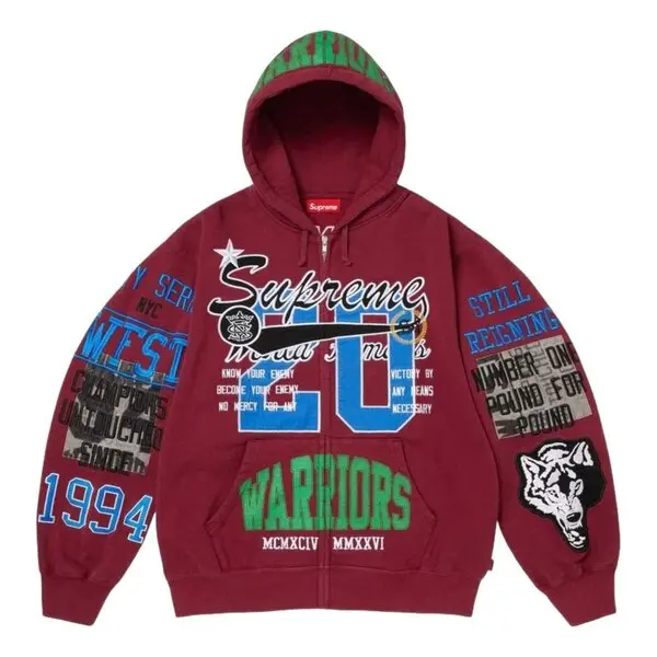 Supreme Ss26 Warriors Appliqué Zip Up Hooded Sweatshirt - Cardinal