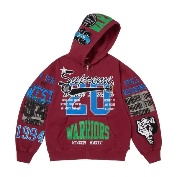 Supreme Ss26 Warriors Appliqué Zip Up Hooded Sweatshirt