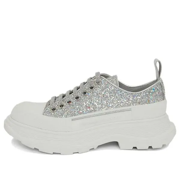 Alexander McQueen Tread Slick Glitter Low Top Sneakers - Silver/white