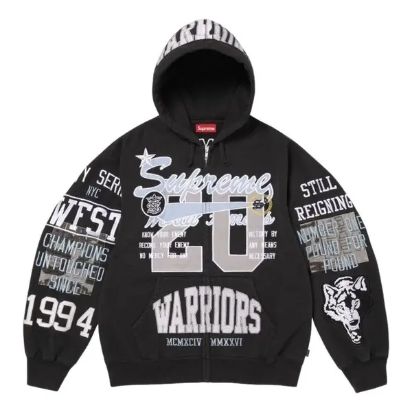 Supreme Warriors Appliqué Zip Up Hooded Sweatshirt - Black