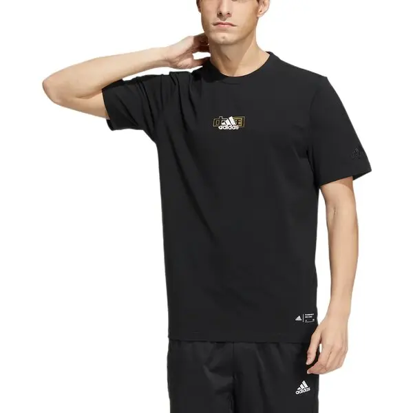Adidas Solid Color Logo Breathable Round Neck Short Sleeve Black