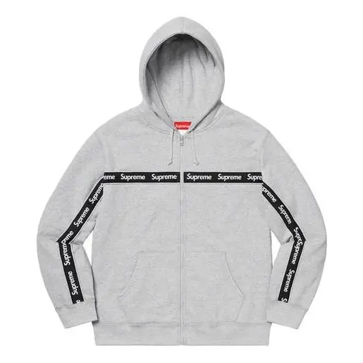 Supreme Text Stripe Zip Up Hooded Sweatshirt