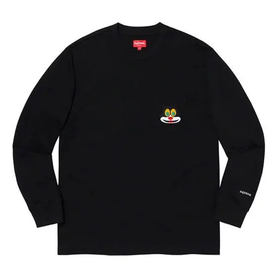 Supreme Fw19 Week 4 Cat L/s Pocket Tee Chest Kitten Long Sleeves - Black