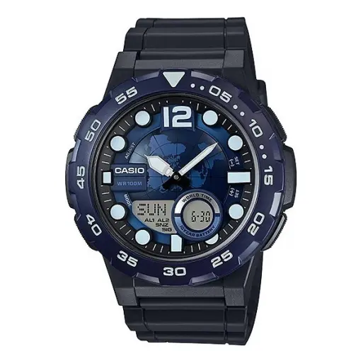 Casio Analog-digital Watch With World Time Display - Black