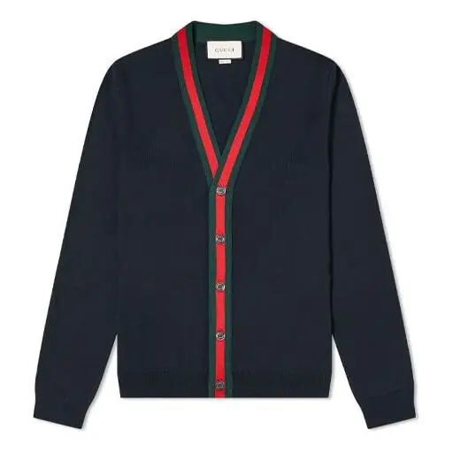 Gucci Ribbed V-neck Cardigan With Stripe Detail - Black