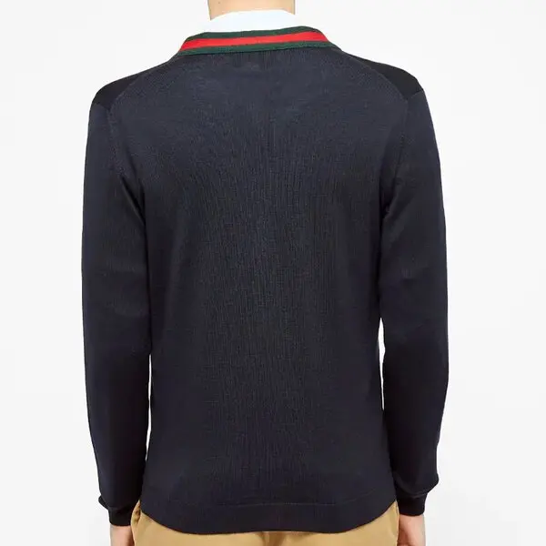 Gucci Ribbed V-neck Cardigan With Stripe Detail