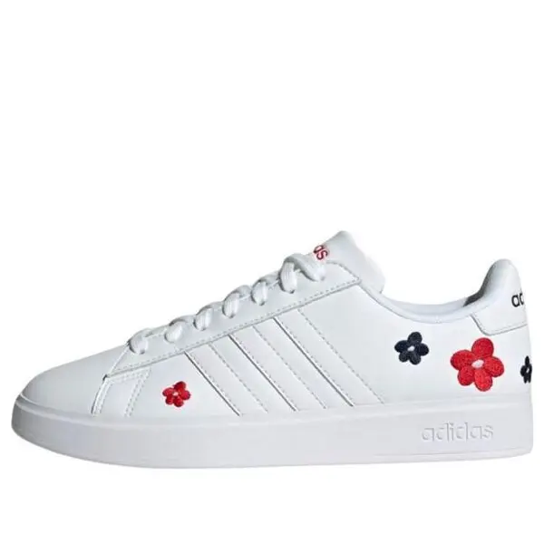 Adidas Grand Court Cloudfoam Floral Embroidery Sneakers - Cloud White/cloud White/cloud White