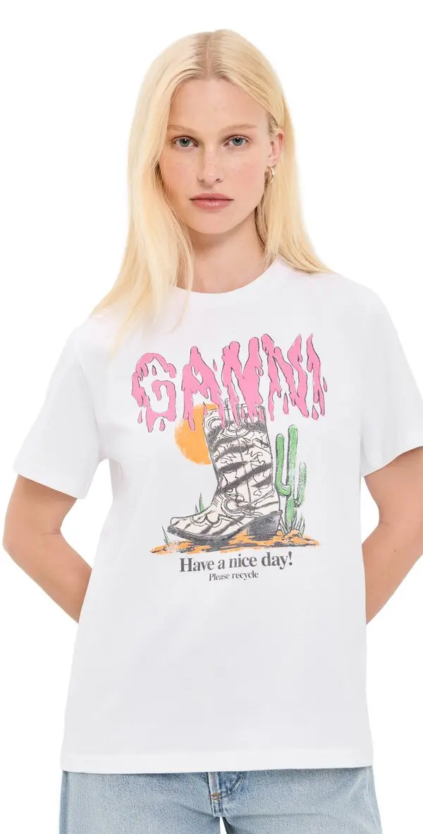 GANNI Cotton Western Zebra Boot Graphic T-shirt