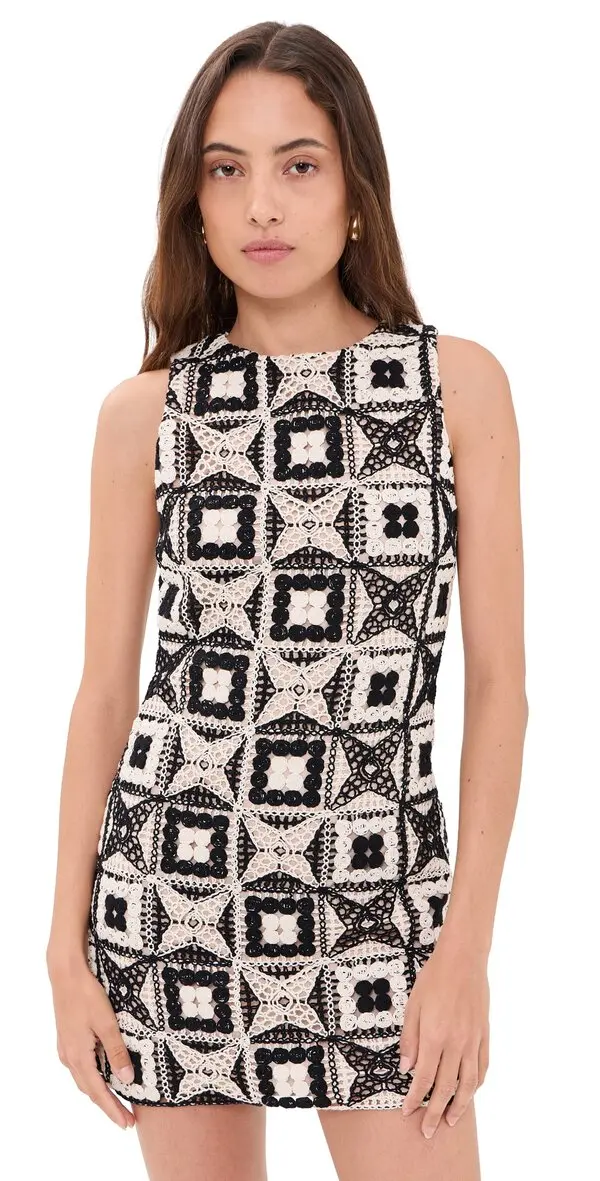 Alice + Olivia Clyde Geometric Crochet Mini Dress