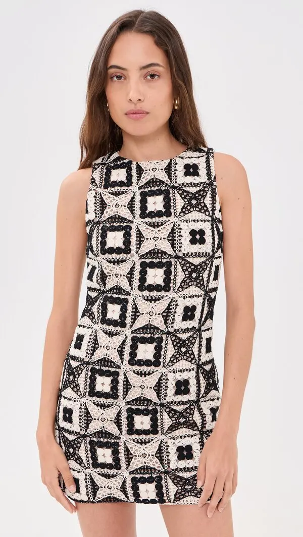 Alice + Olivia Clyde Geometric Crochet Mini Dress