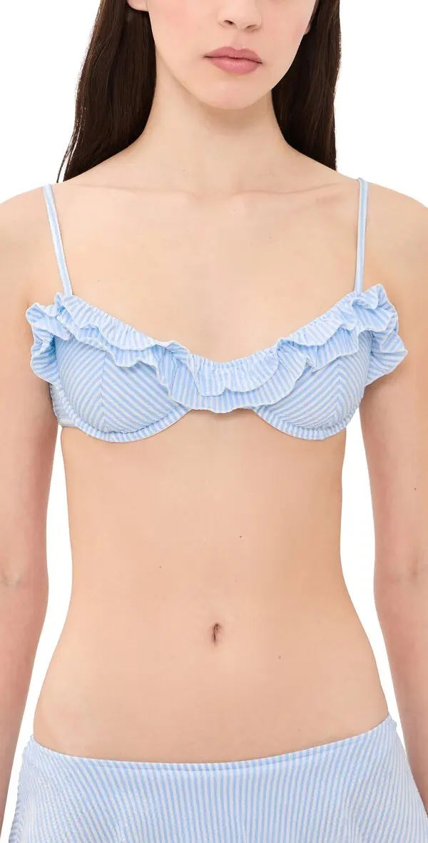 Frankies Bikinis Venus Seersucker Bikini Top - Saltwater Stripe