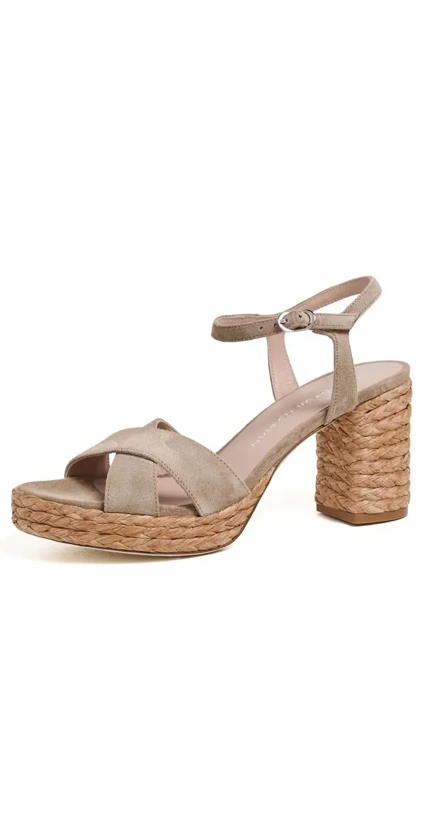 STUART WEITZMAN Dayna Platform Sandals With Braided Raffia Midsole - Golden Olive/natural