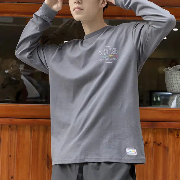 VANS Letter Printed Round Neck Pullover Long Sleeve T-shirt - Grey