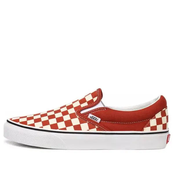 VANS Classic Slip-on Checkerboard Sneakers - White/red