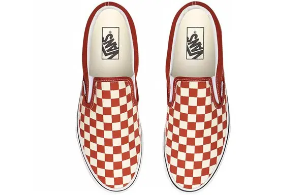 VANS Classic Slip-on Checkerboard Sneakers - White/red