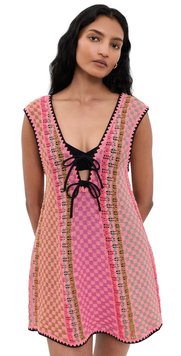 Free People Amalfi Twist Mini Dress - Pink Pop Combo