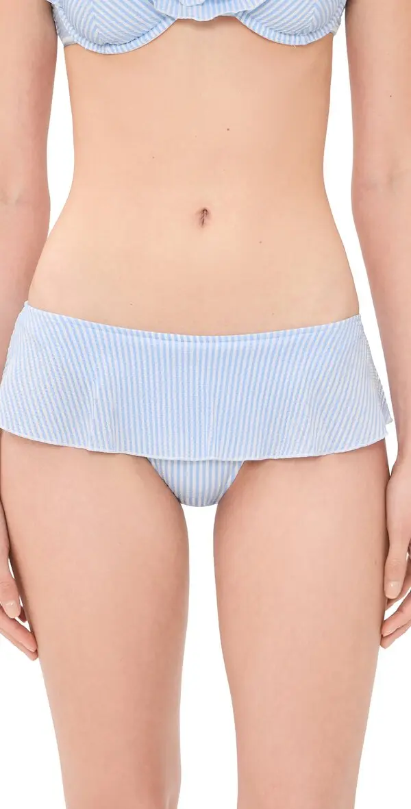 Frankies Bikinis Venus Seersucker Bikini Bottoms - Saltwater Stripe