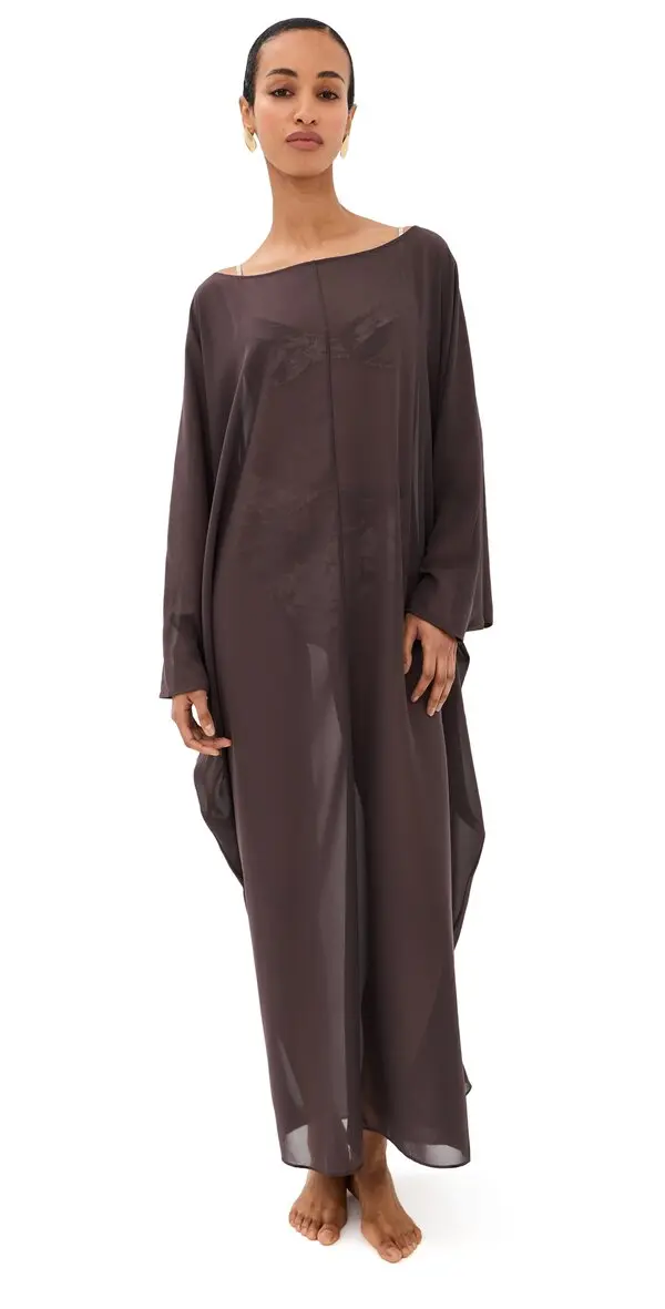 Staud Nour Dress Sheer Batwing Maxi Dress With Open Back - Espresso