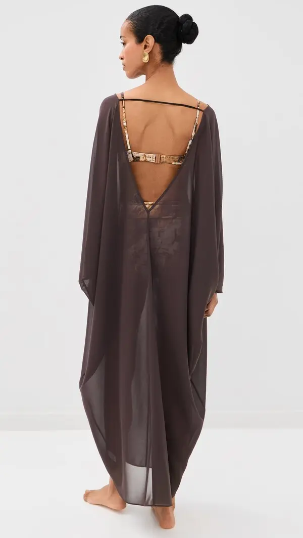 Staud Nour Dress Sheer Batwing Maxi Dress With Open Back