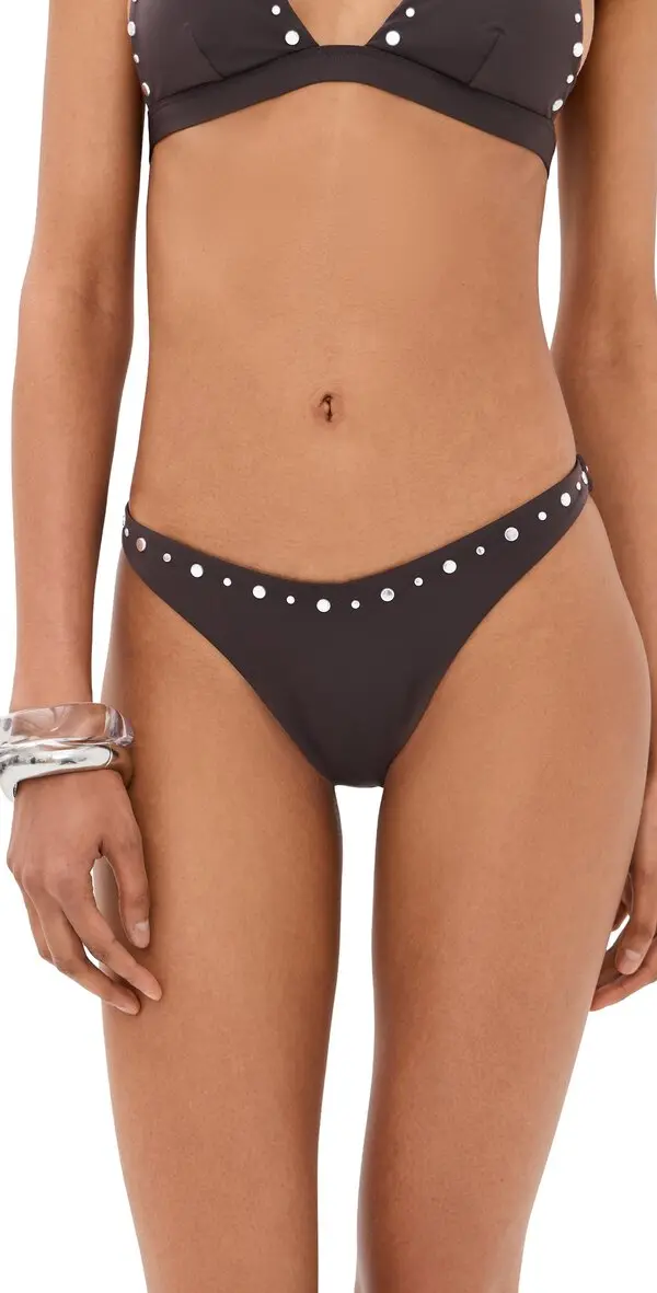 Staud Dana Embellished Bikini Bottoms - Espresso Studs