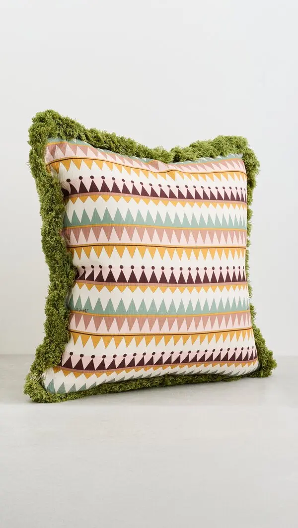 La DoubleJ Outdoor Cushion With Geometric Print And Fringe Trim