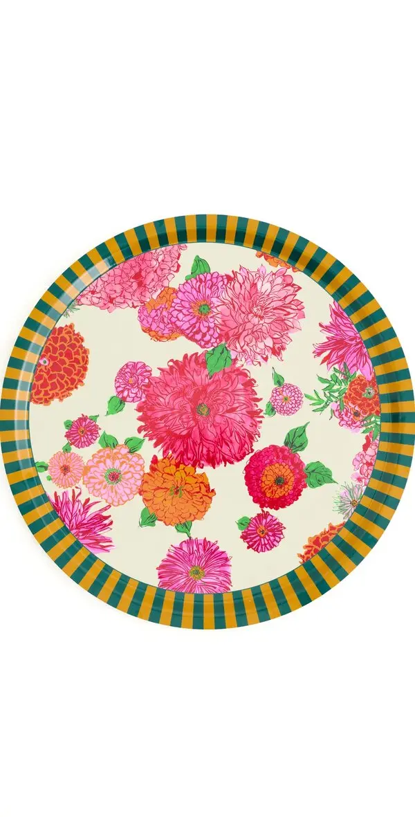 La DoubleJ Large Round Printed Tray - Bright Blooms