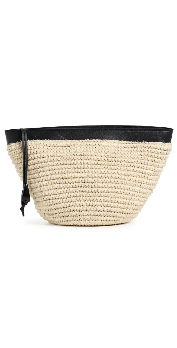 HUNTING SEASON The Large Zip Clutch In Raffia And Leather Trim - Natural/black