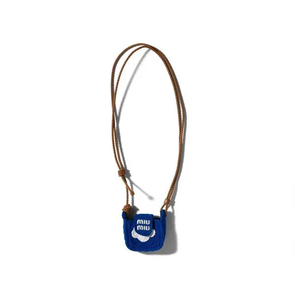 Miu Miu Crochet Earbud Pouch With Adjustable Leather Shoulder Strap - Navy