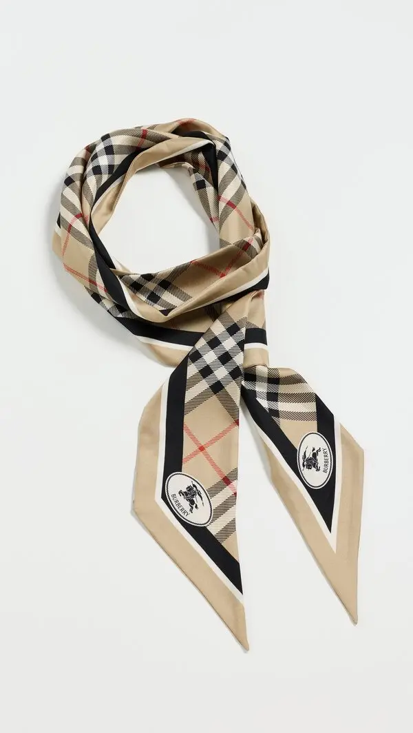 Burberry Check Silk Skinny Scarf - Sand