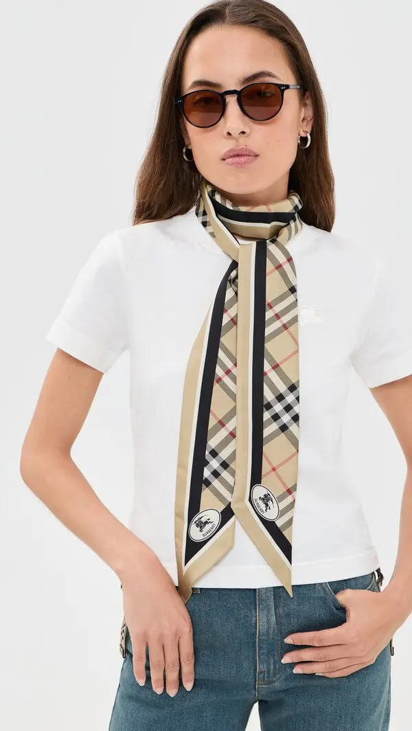 Burberry Check Silk Skinny Scarf - Sand