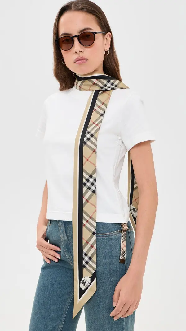 Burberry Check Silk Skinny Scarf - Sand