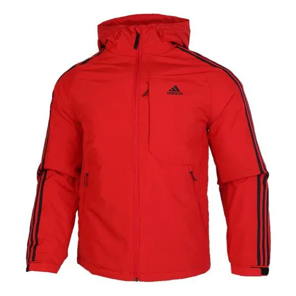Adidas Hooded Down Jacket With Zip-up Closure - Red
