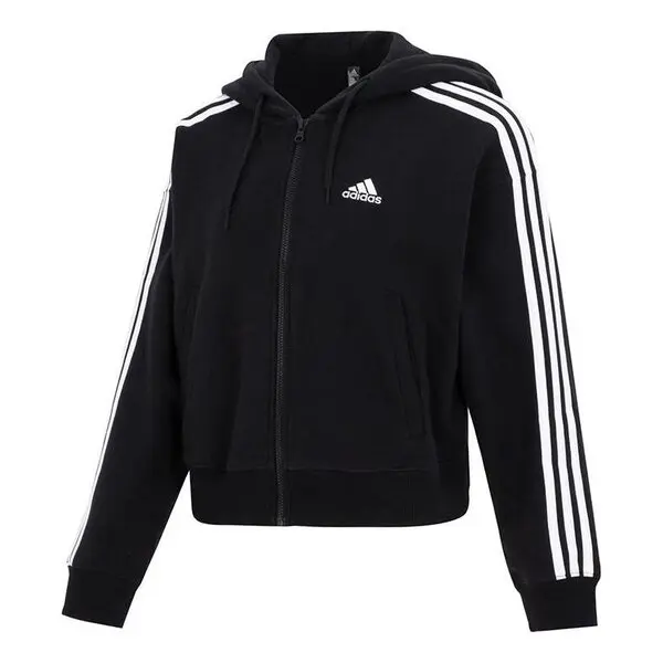 Adidas 3-stripes French Terry Bomber Full-zip Hoodie - Black/white