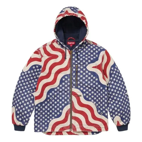 Supreme Flag Quilted Hooded Work Jacket - Multicolor