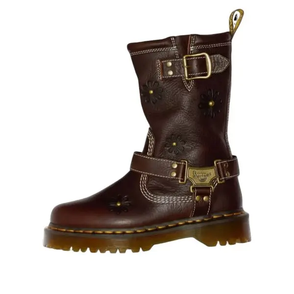 Dr. Martens Anistone Hi Flower Rigger Boots - Dark Brown