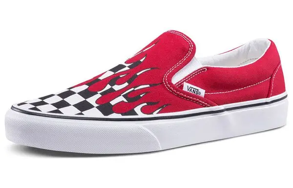 VANS Checker Flame Slip-on Sneakers - Red/black/white