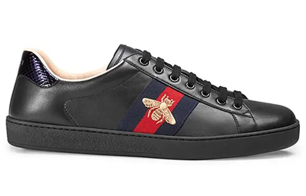 Gucci Ace Embroidered Bee Leather Sneakers - Black