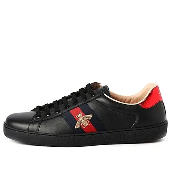 Gucci Ace Embroidered Bee Leather Sneakers - Black