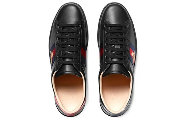 Gucci Ace Embroidered Bee Leather Sneakers - Black