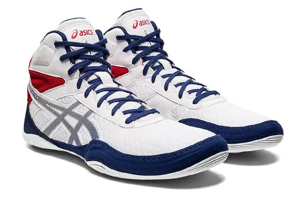 Asics Matflex 6 High Top Wrestling Shoes - White/blue