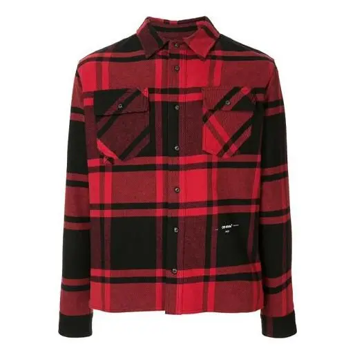 Off-White Lapel Plaid Long Sleeves Shirt Version