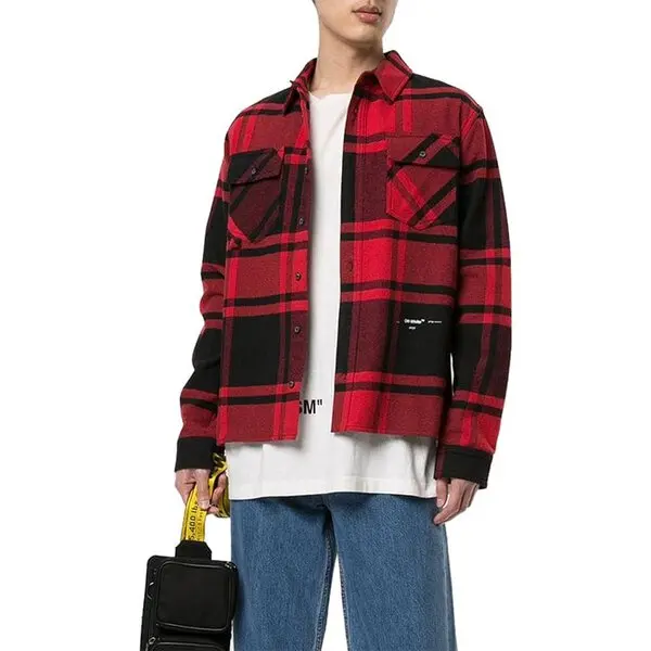 Off-White Lapel Plaid Long Sleeves Shirt Version