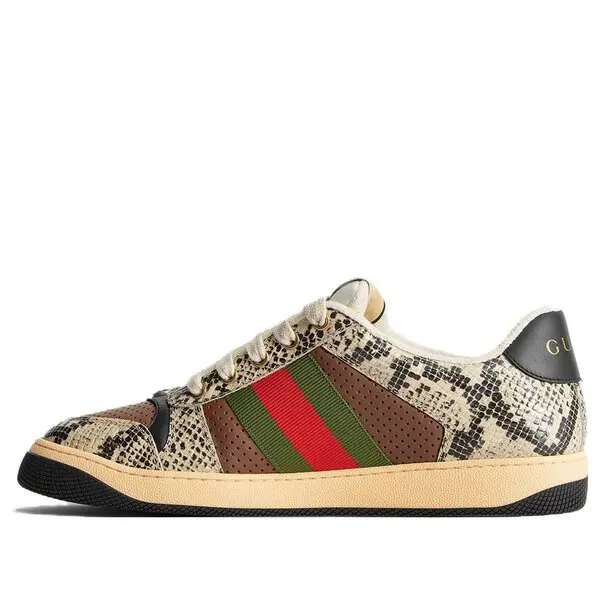 Gucci Screener Python-embossed Leather Sneakers - Beige/black/tan