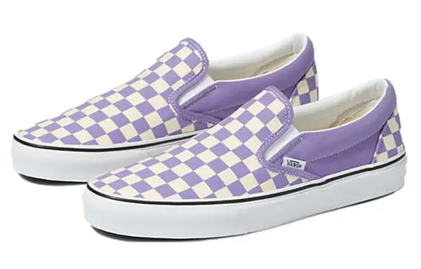 VANS Classic Slip-on Checkerboard Sneakers - White/purple