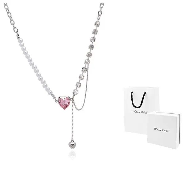 Adidas Heart Pendant Pearl And Crystal Chain Necklace - Tan