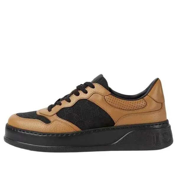 Gucci Gg Embossed Lace Up Sneakers - Camel/black