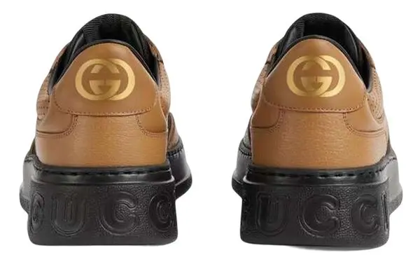 Gucci Gg Embossed Lace Up Sneakers - Camel/black