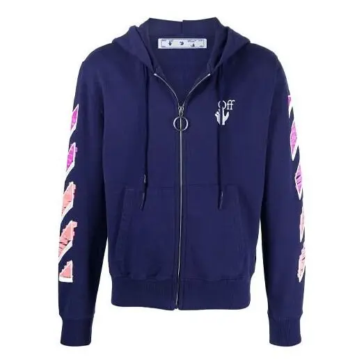 Off-White Diagonal Print Zip Hoodie - Blue